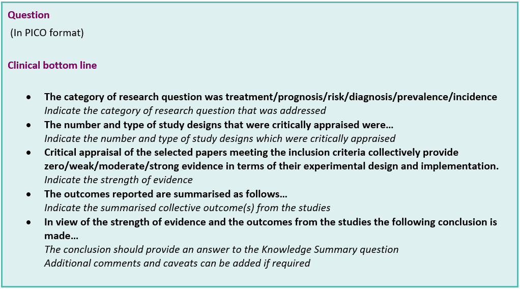 Clinical bottom line submission template